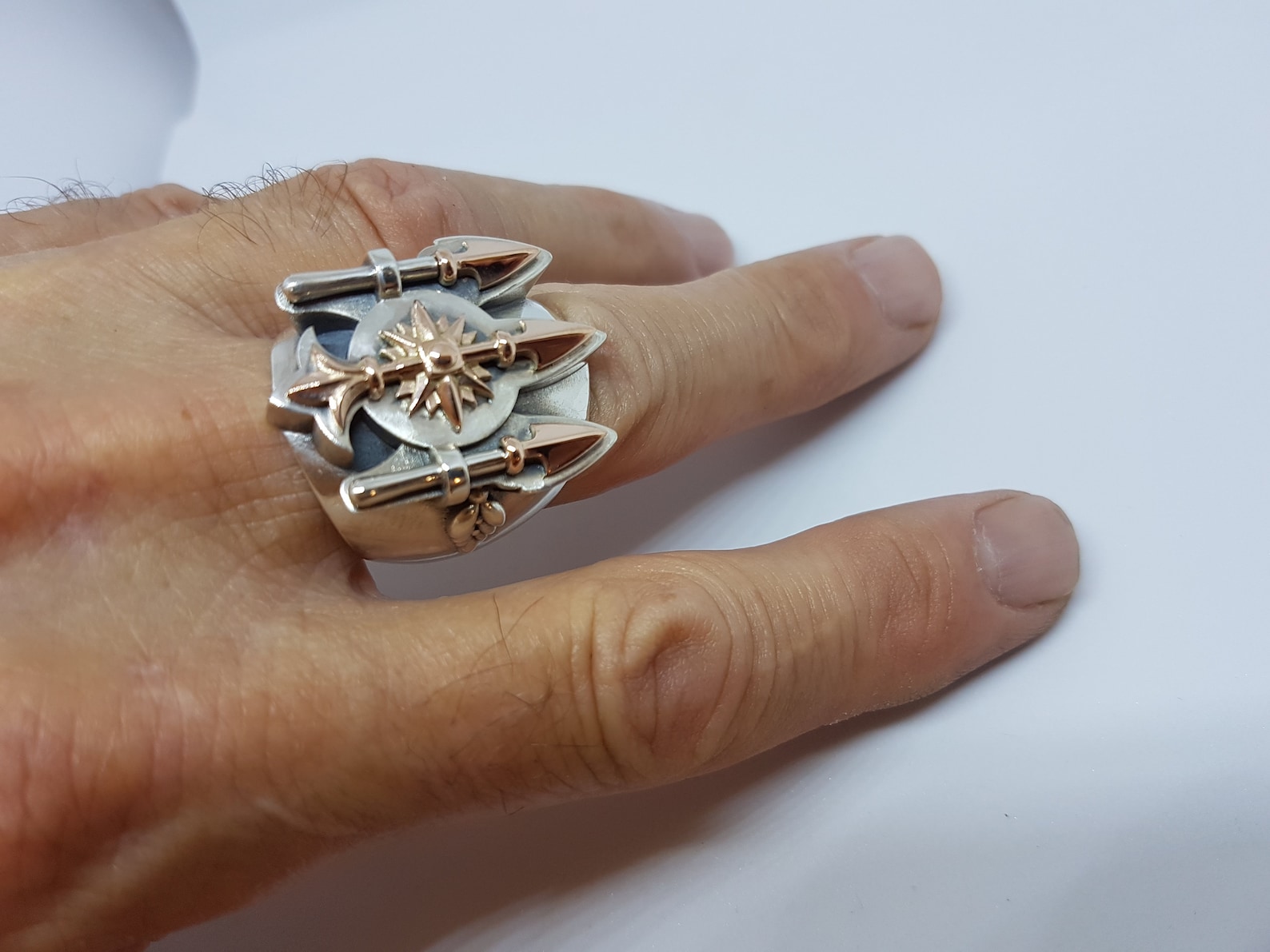 Big silver compass ring | Etsy