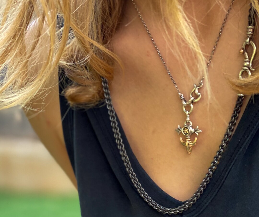 Silver and Gold Pendant, Gold Compass Necklace, Statement Jewelry, 9K ...