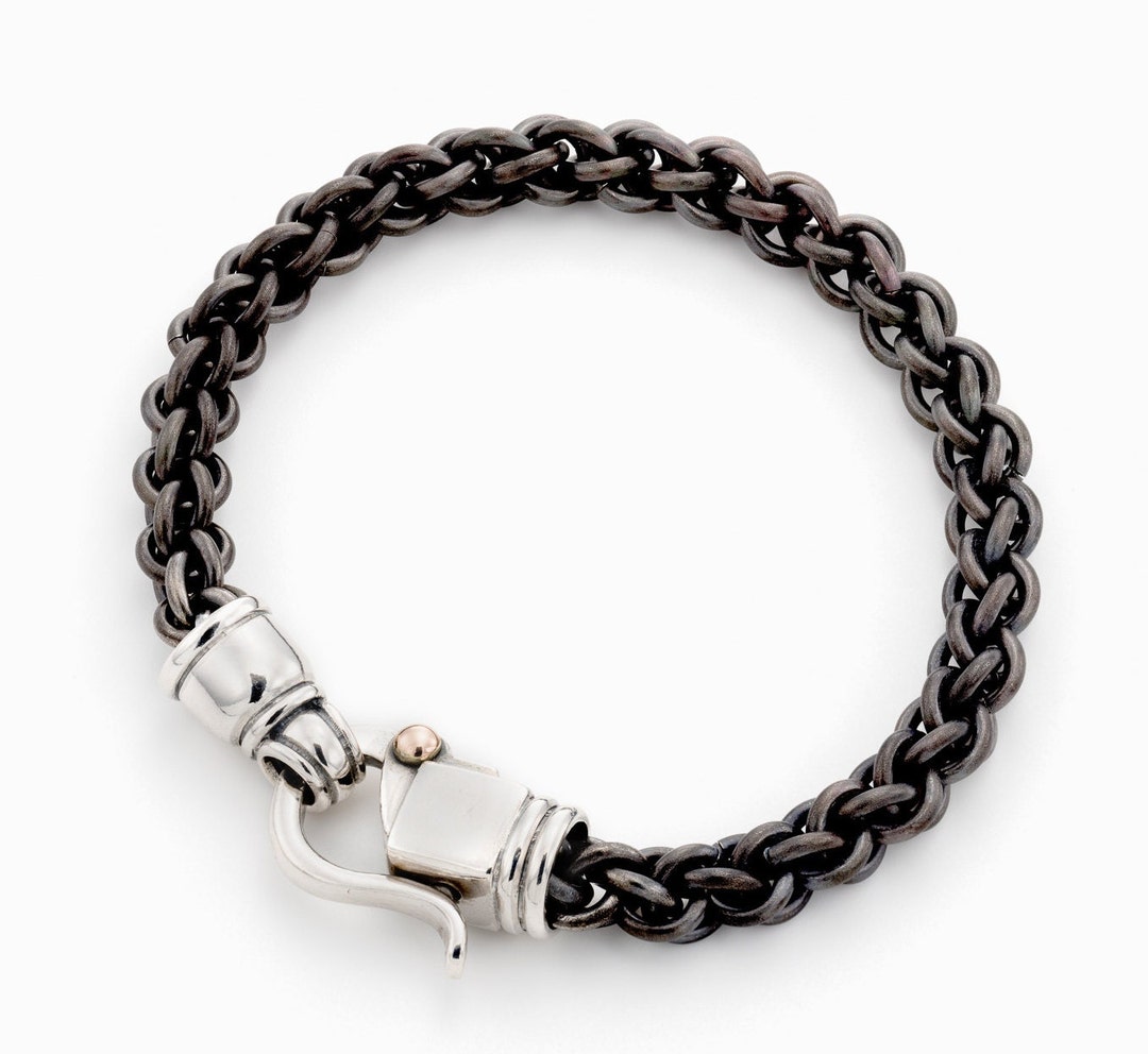 Titanium and Silver Bracelet, Gray Titanium Chain Bracelet, Chain ...