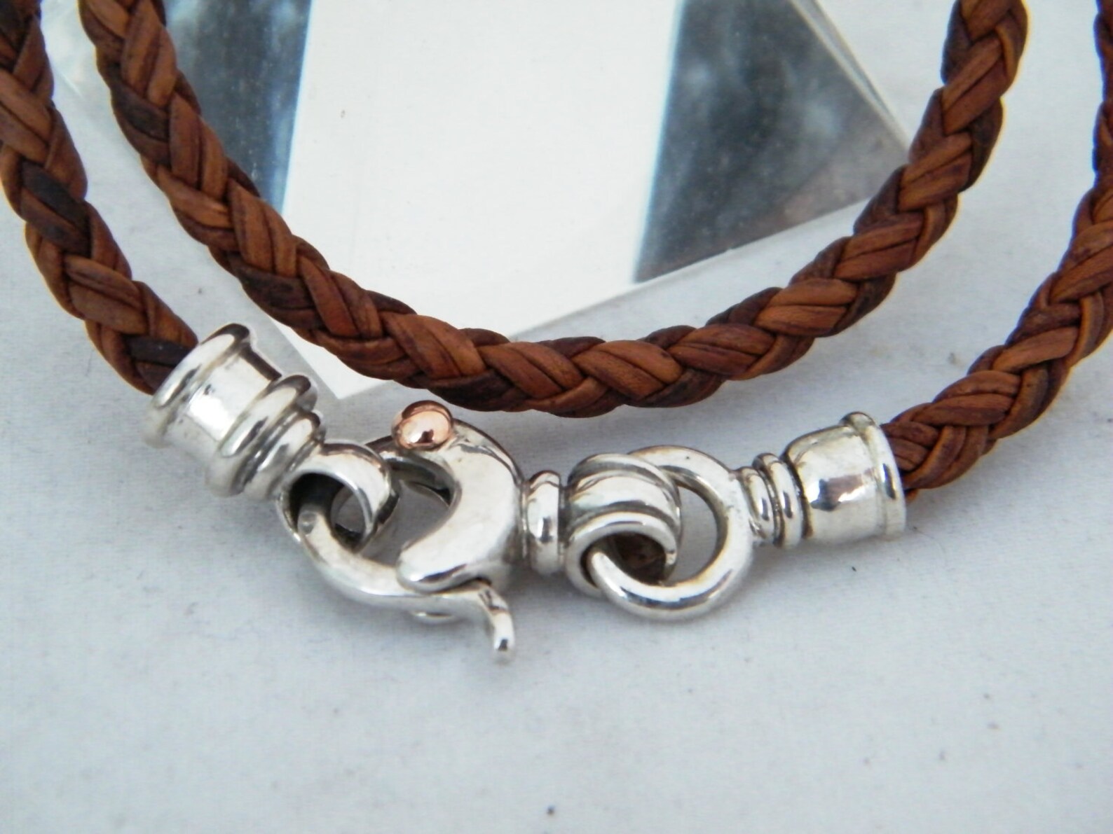 LEATHER BRAIDED BRACELET/ Handmade Silver Clasp/ Braided Brown Leather ...