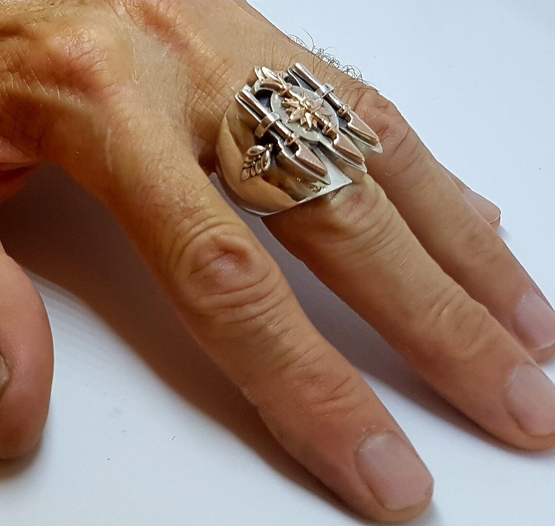 Big silver compass ring | Etsy