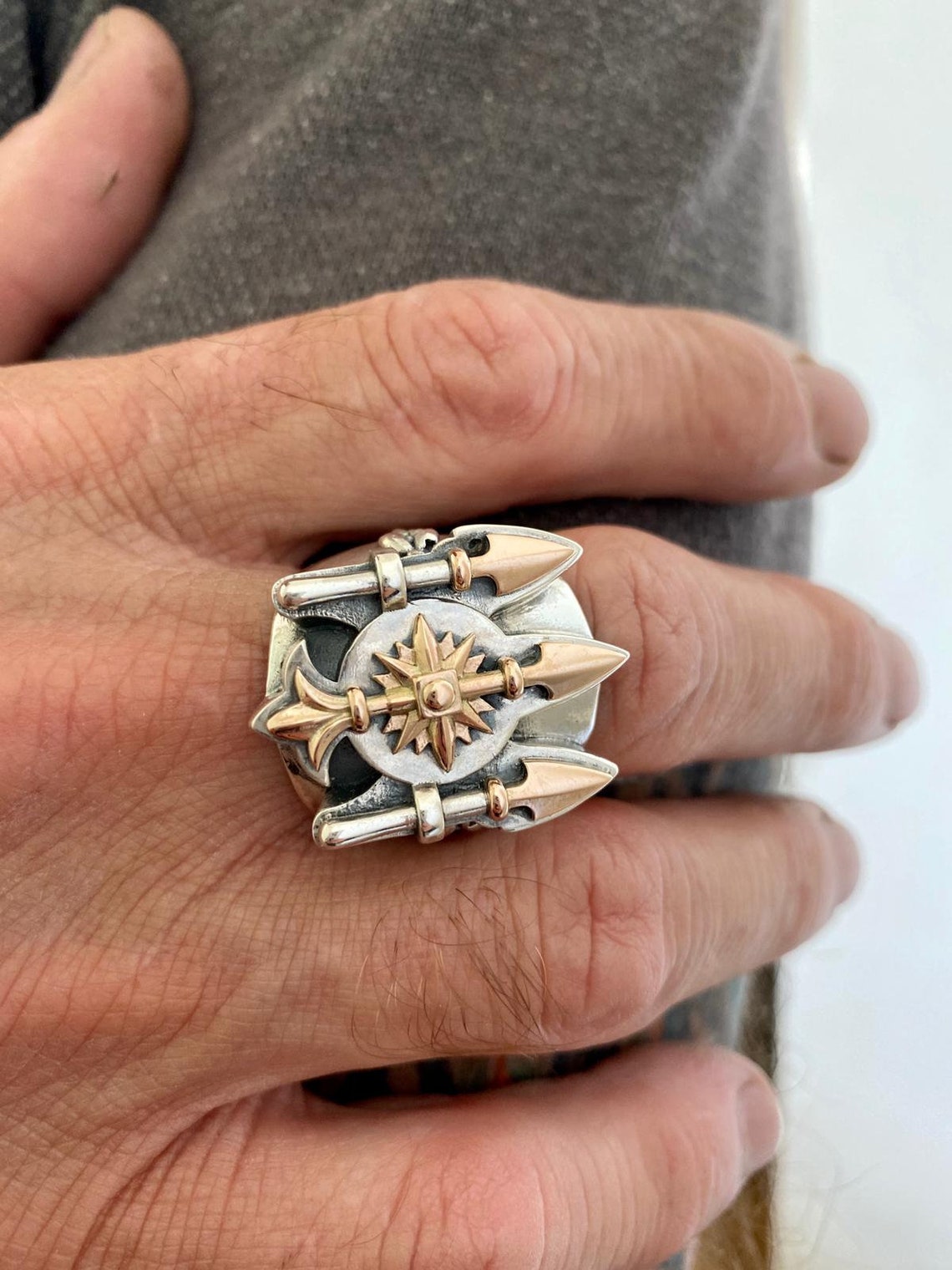 Big silver compass ring | Etsy