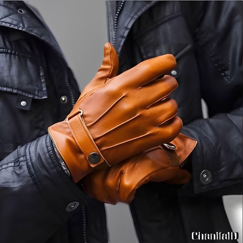 Classic Buckle Leather Biker Gloves for Men, Leather Gloves, Genuine ...
