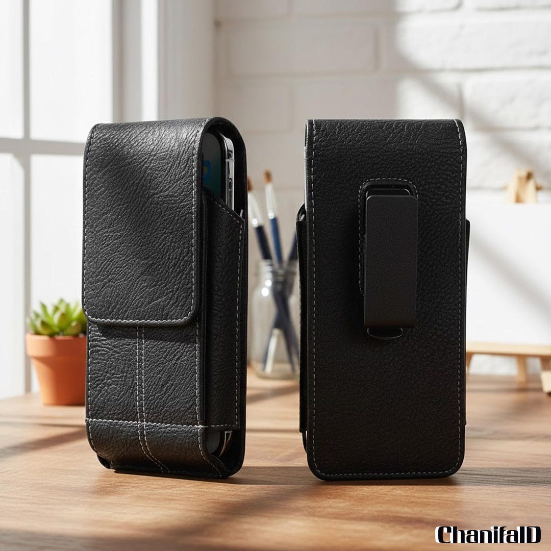 Vertical Leather Phone Holster With Card Slots Swivel Clip Waist Wallet ...