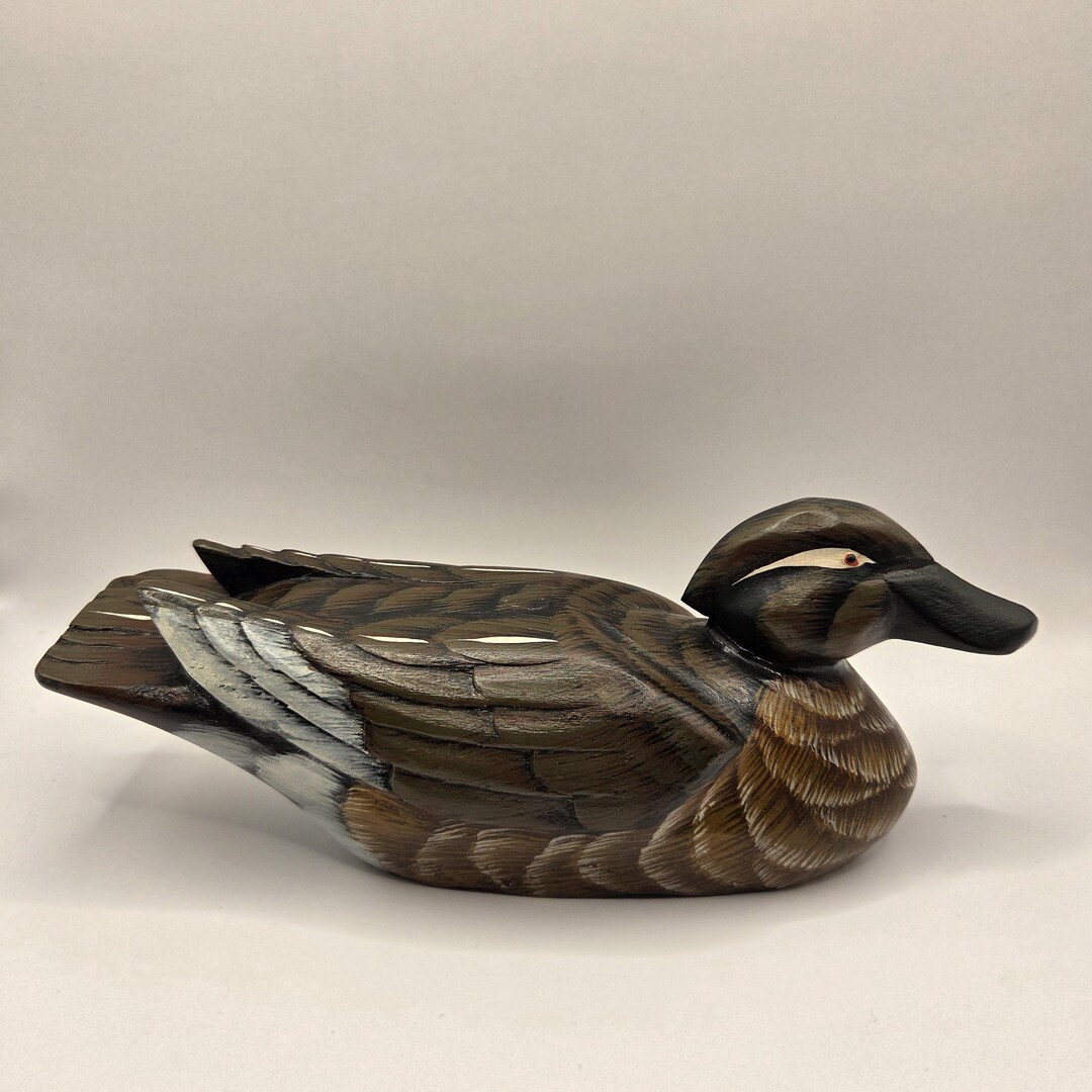 Hand-painted Decorative Wooden Duck Decoy – Detailed Folk Art Waterfowl ...