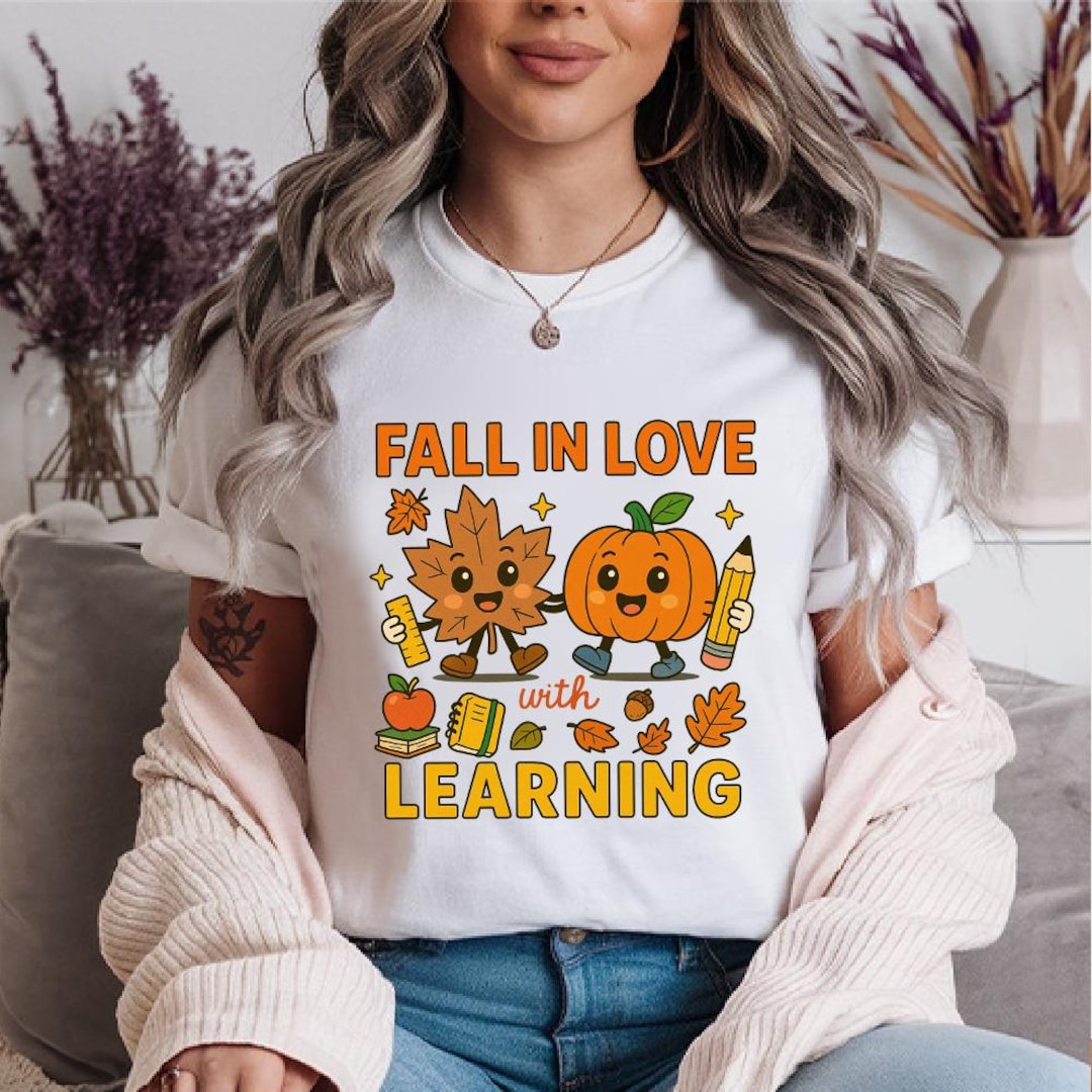 Retro Teacher Fall in Love With Learning Shirt, Groovy Pumpkin Teacher ...