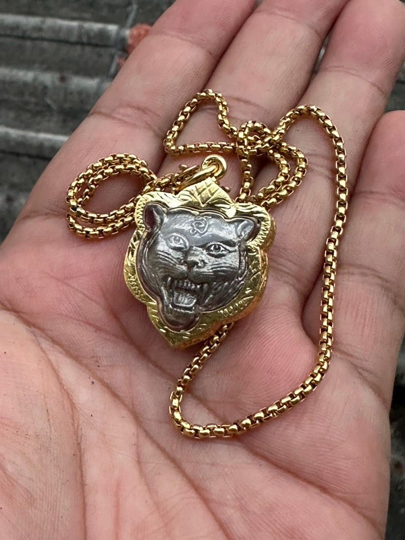 Tiger Face Thai Amulet Necklace: LP Pern Blessed Talisman Pendant Charm ...