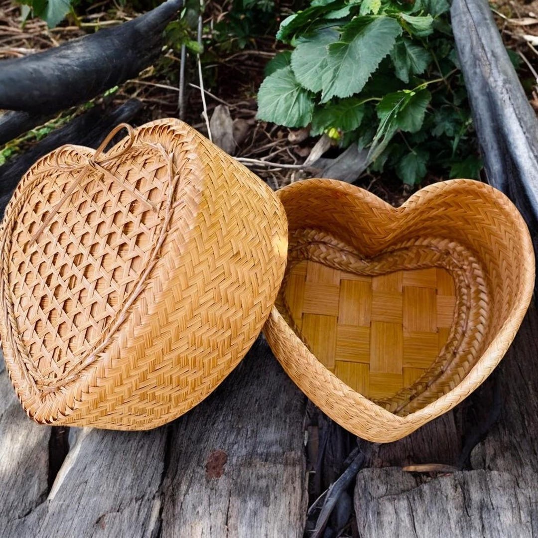 Heart Shaped Bamboo Sticky Rice Basket: Thai Boho Kitchen Decor - Etsy
