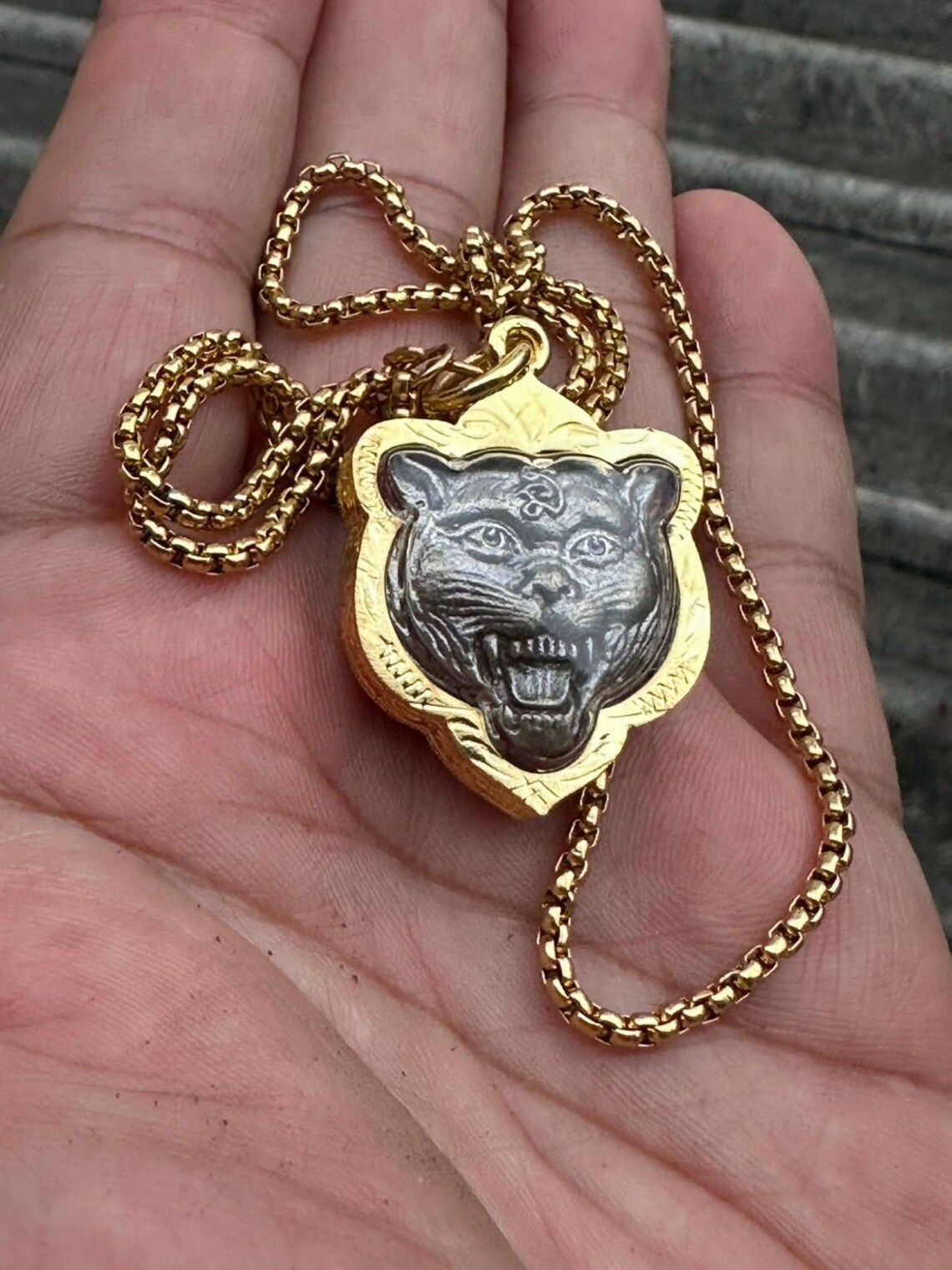 Tiger Face Thai Amulet Necklace: LP Pern Blessed Talisman Pendant Charm ...
