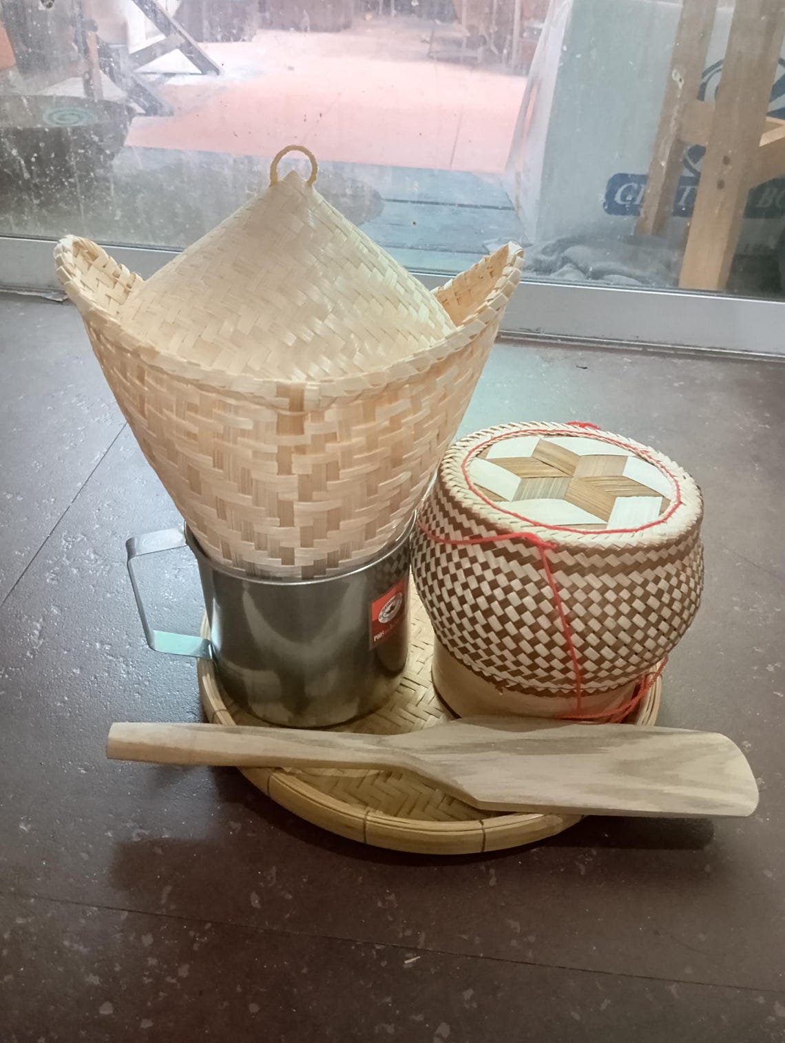 Traditional Thai Sticky Rice Kratip Cooking Set Bamboo Steamer Sticky ...