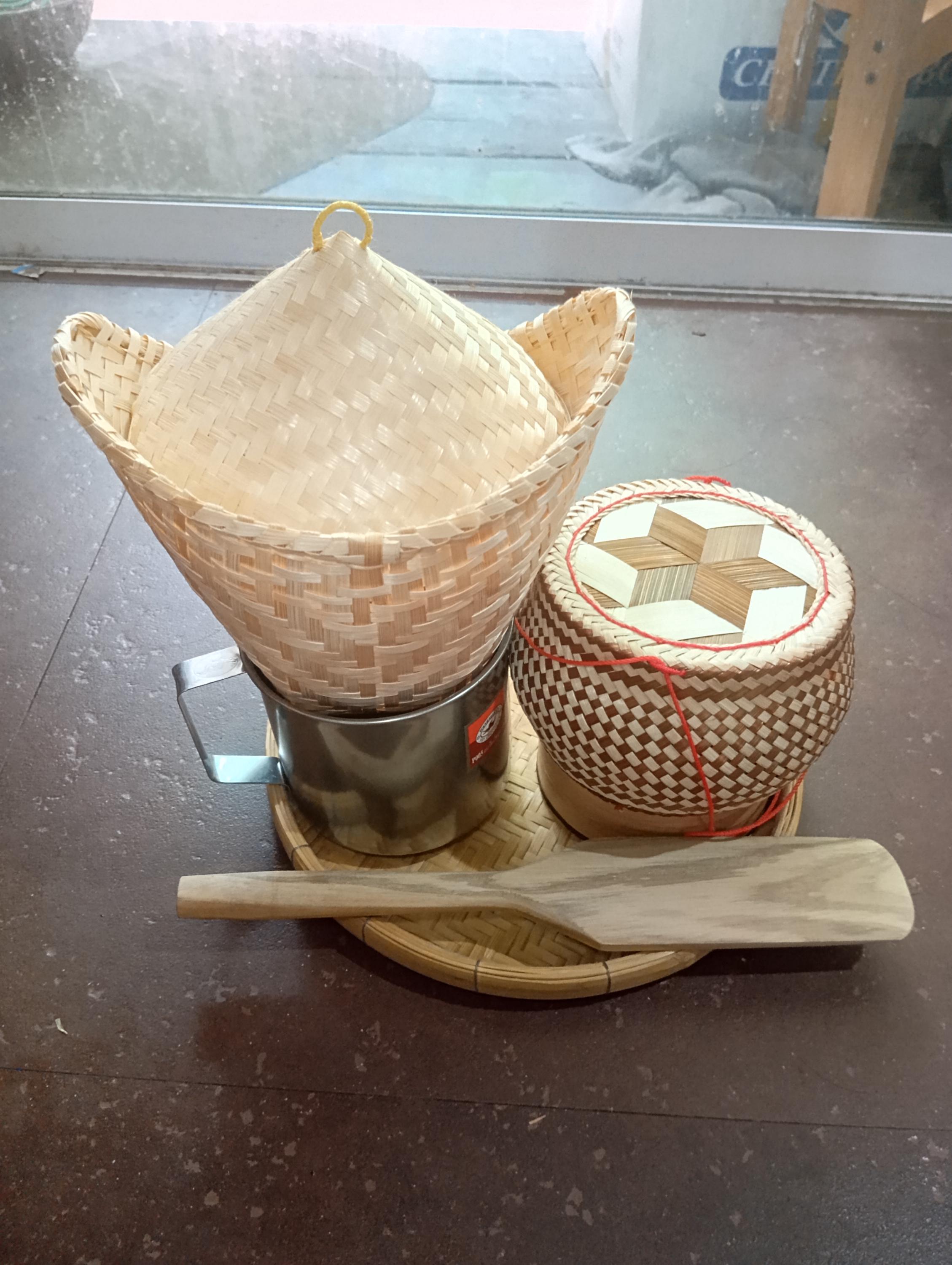 Traditional Thai Sticky Rice Kratip Cooking Set Bamboo Steamer Sticky ...