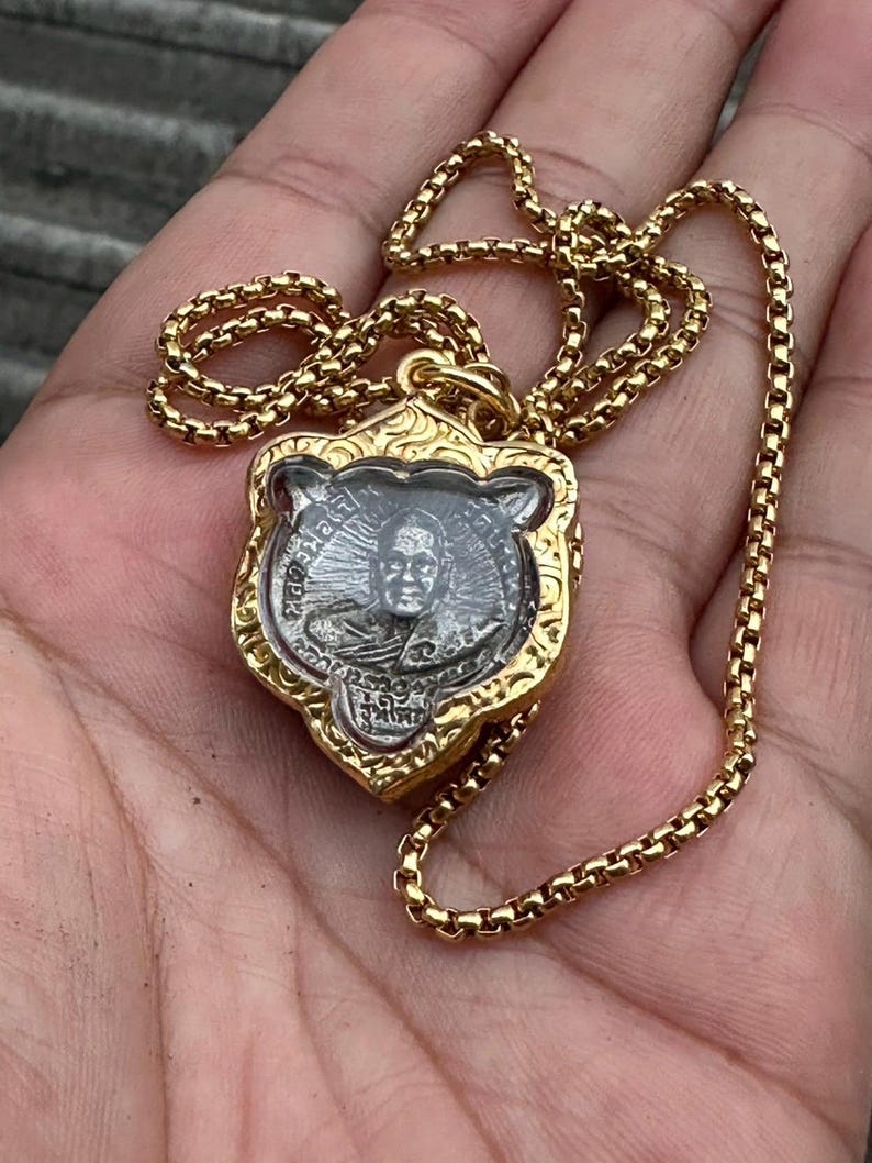 Tiger Face Thai Amulet Necklace: LP Pern Blessed Talisman Pendant Charm ...