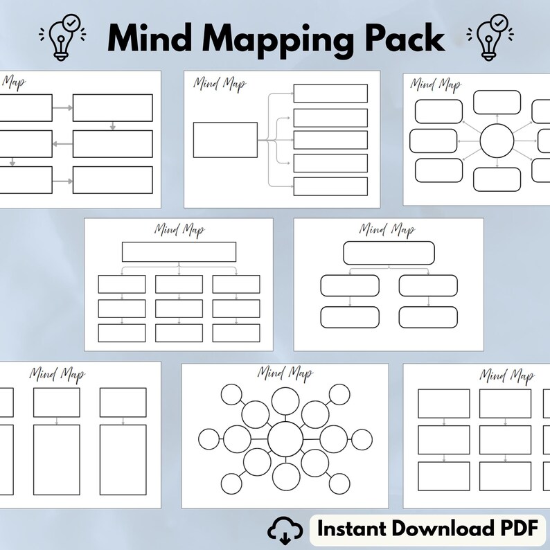 Digital Printable Mind Mapping Templates – 8 Layouts in 3 Colours ...