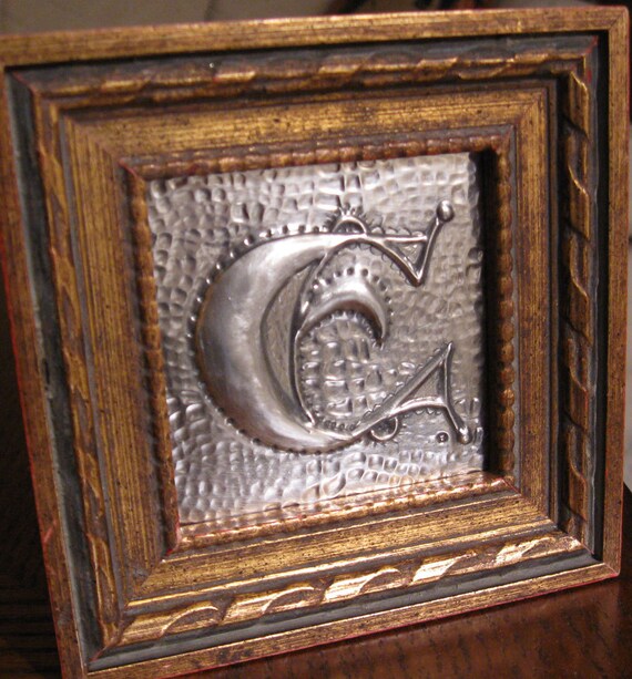 Items similar to Pewter Monogram, CUSTOM, Initial, Hand Embossed ...