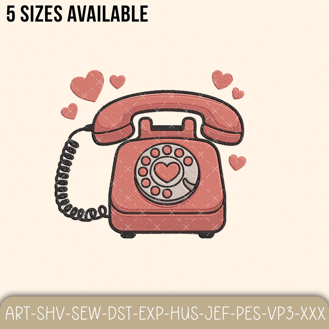 Vintage Telephone Embroidery Design, Retro Valentine Embroidery Machine ...