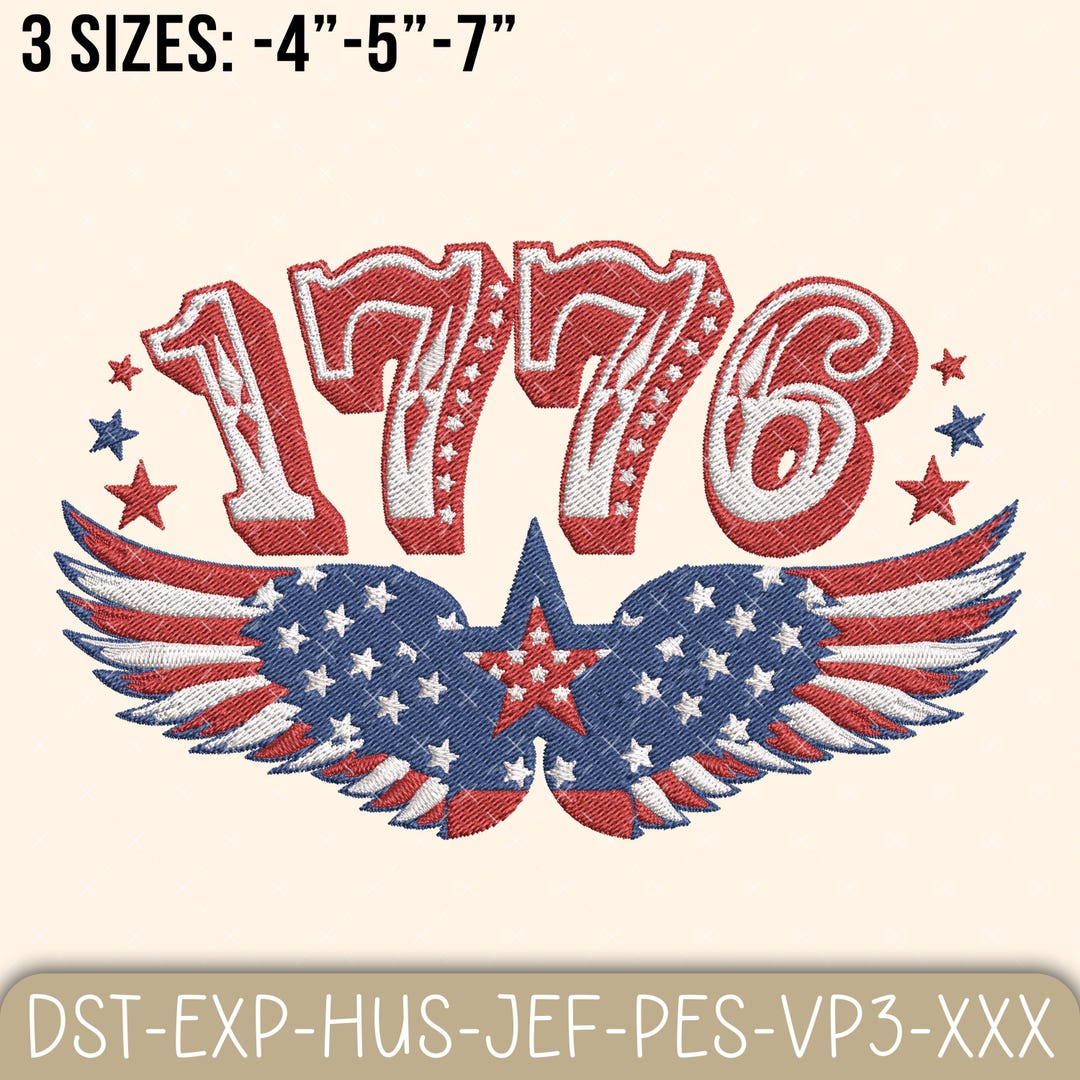 1776 Embroidery Design, USA Embroidery Design, US Flag, Patriotic ...