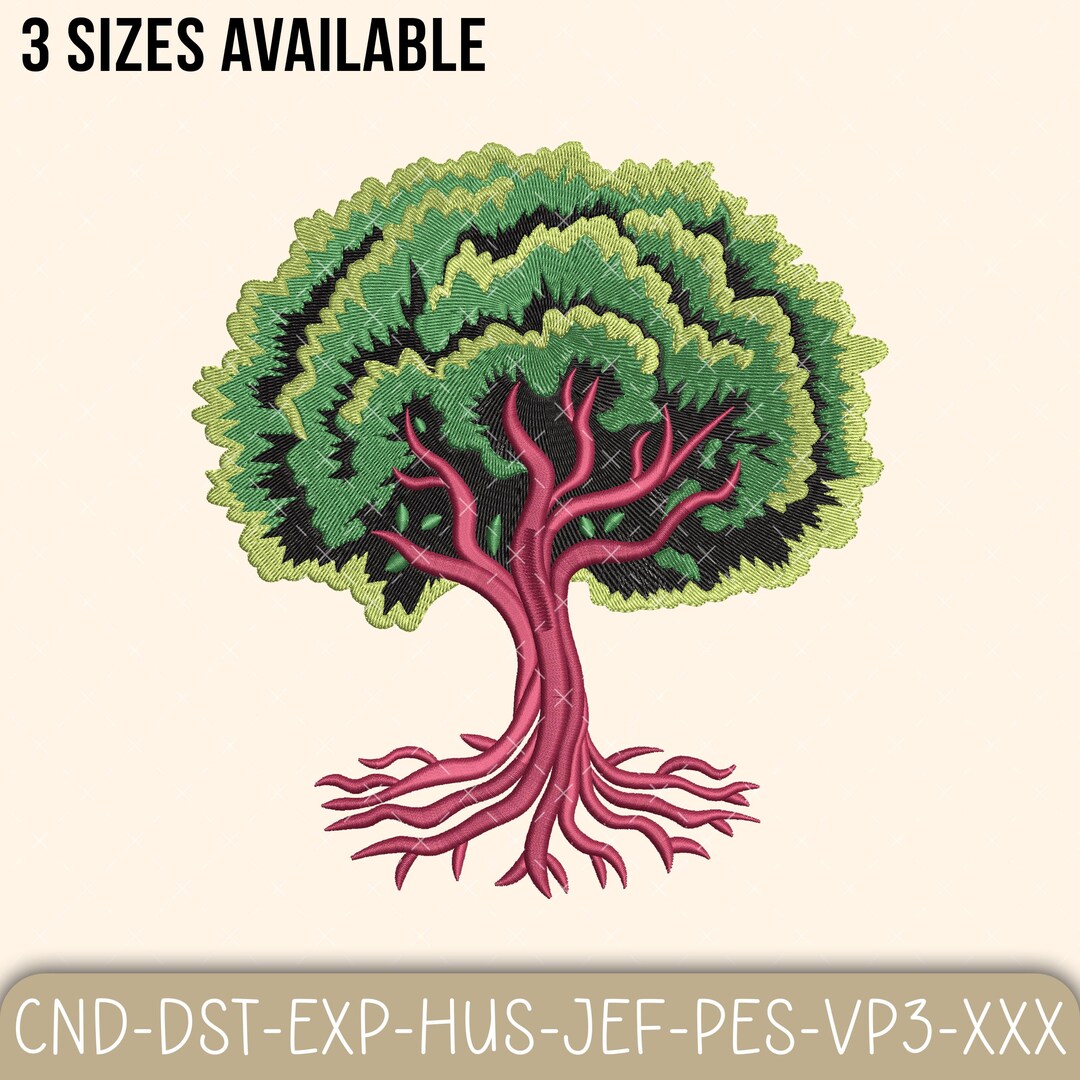 Rooted Tree Embroidery Design, Nature Scene Machine Embroidery Pattern ...