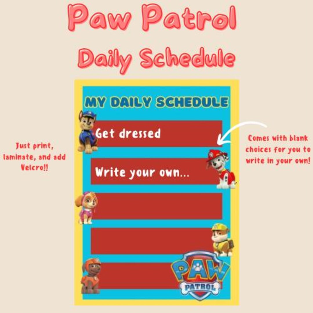 Paw Patrol Daily Schedule for Kids BLANKS - Etsy Canada
