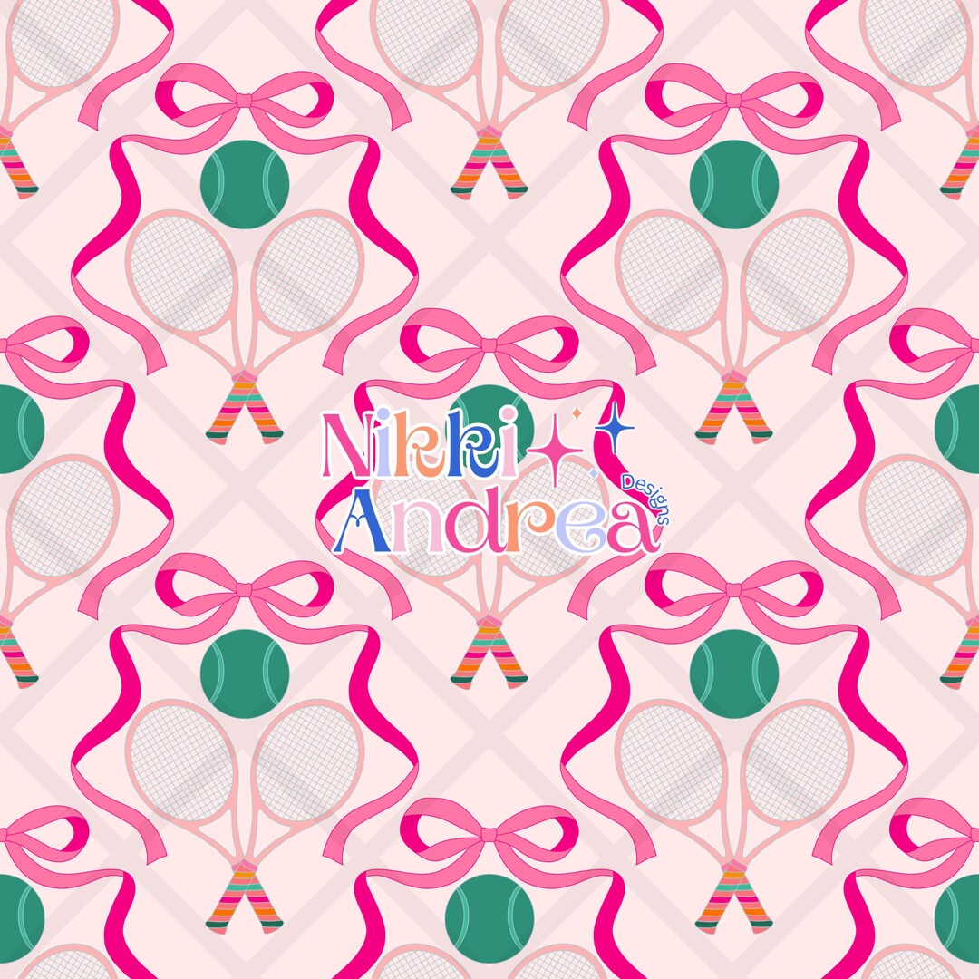 Tennis Seamless Pattern: Pink Bows, Rackets (digital Download, 300 DPI ...