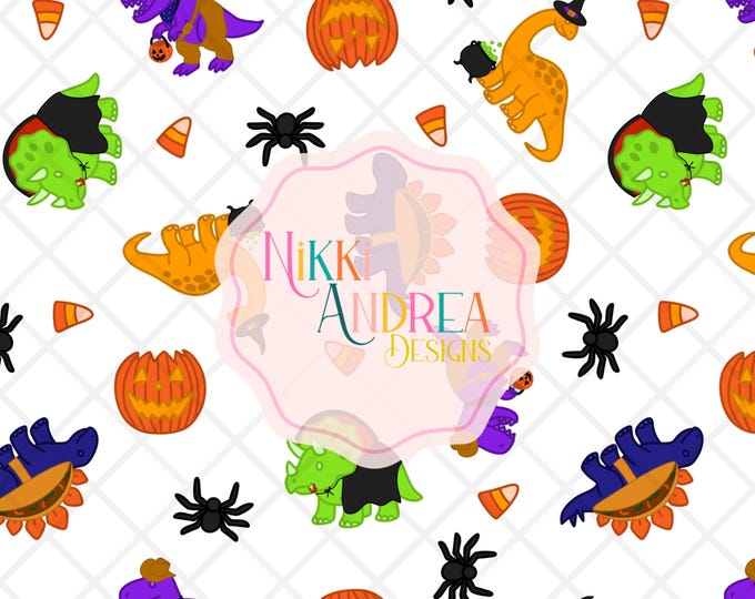 Kawaii Cute Halloween Dinosaur Seamless Pattern With Cute Dinosaurs in ...