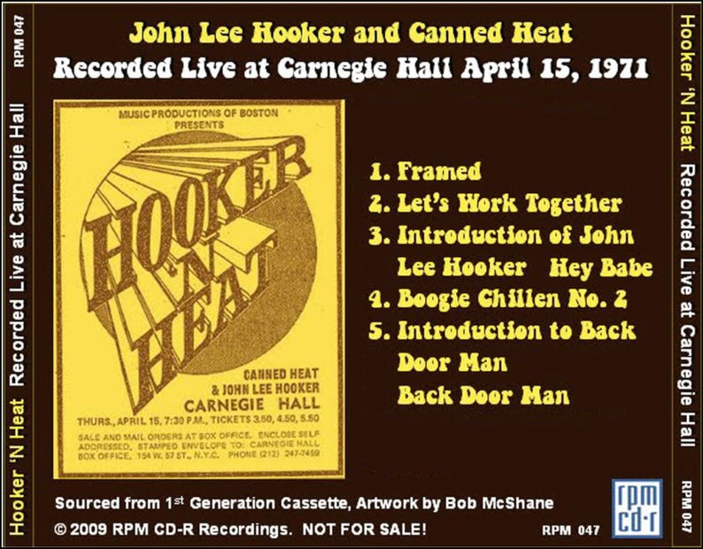 Canned Heat W/ John Lee Hooker: Live CD Carnegie Hall, New York, April ...