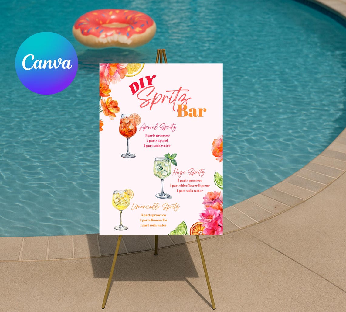 Spritz Bar Station, Aperol Limoncello Hugo Spritz Customizable Bar Sign ...