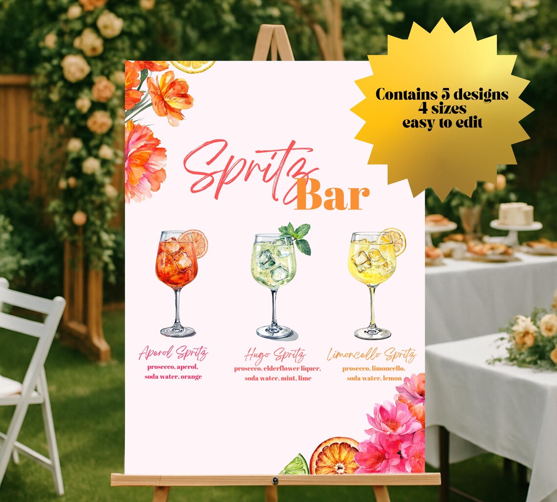 Spritz Bar Station, Aperol Limoncello Hugo Spritz Customizable Bar Sign ...
