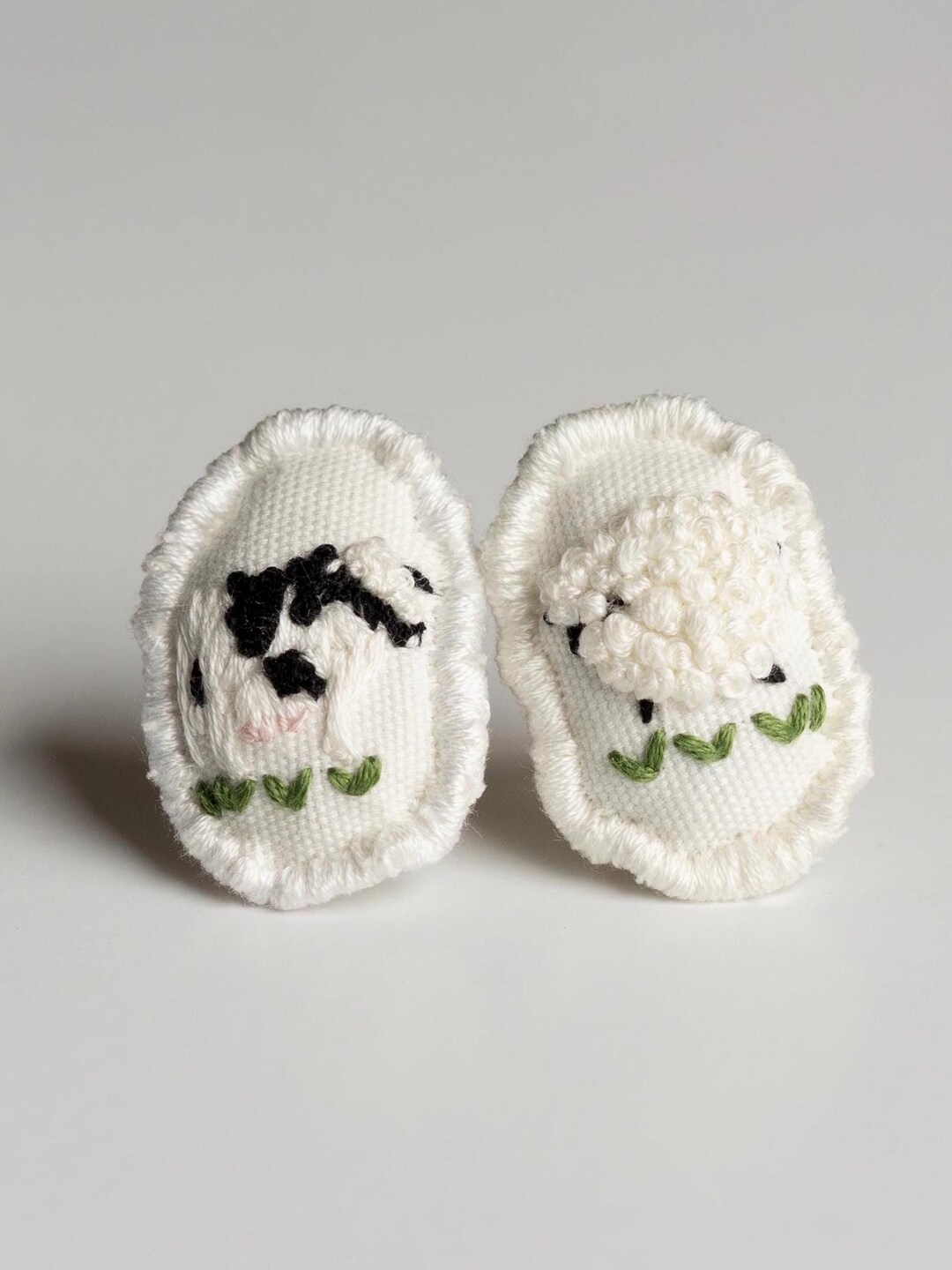 Handmade Embroidered Rings – Cute Farm Animal Sheep/cow Accessories ...