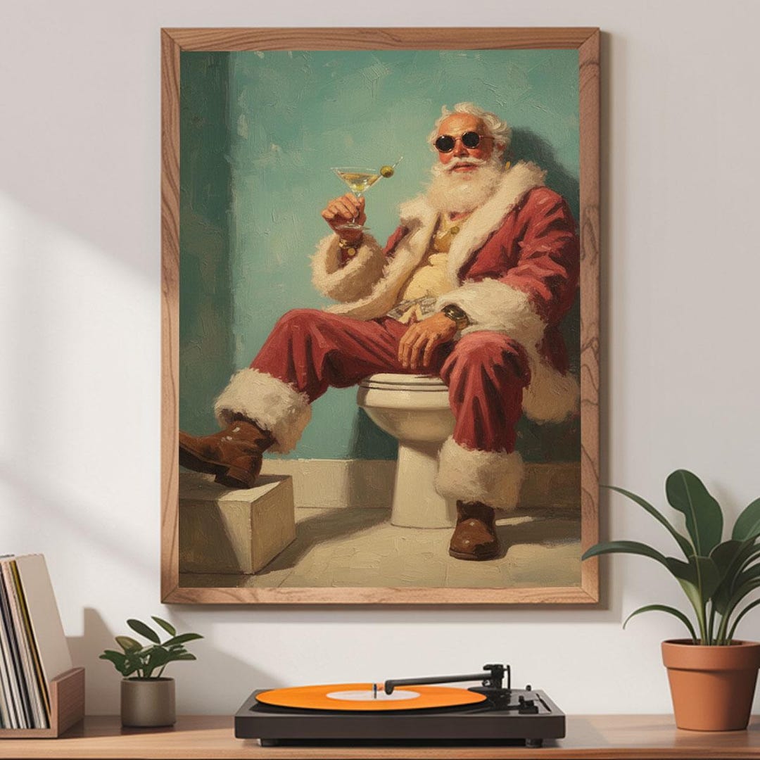 Santa on the Toilet Art Print | Funny Christmas Bathroom Decor ...