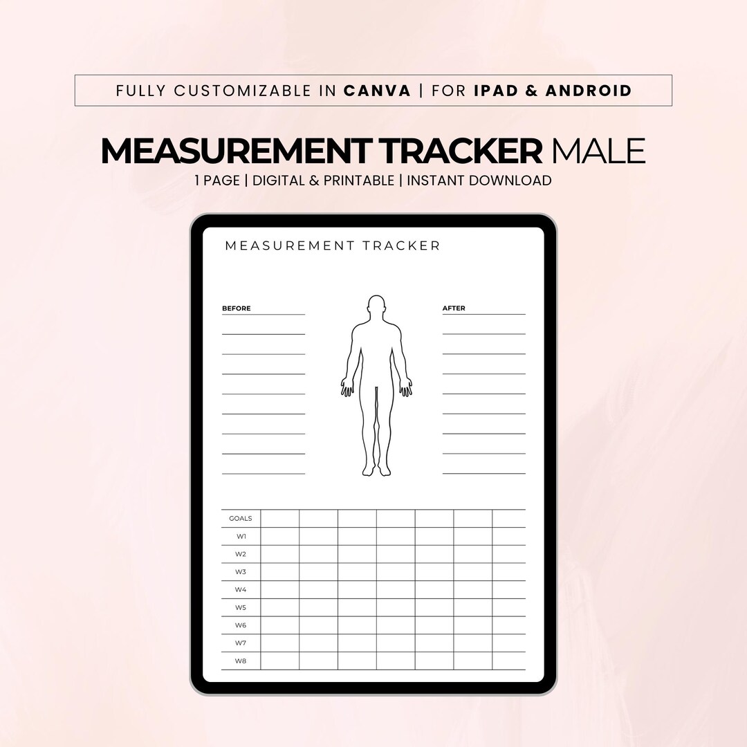 Male Measurement Tracker Printable PDF, Body Measurement Log, Fitness ...