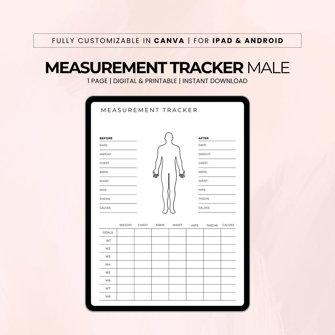 Male Measurement Tracker Printable PDF, Body Measurement Log, Fitness ...