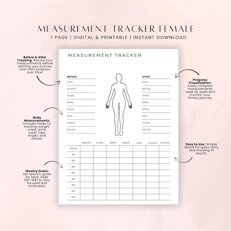 Measurement Tracker Printable PDF, Weight & Body Measurement Log ...