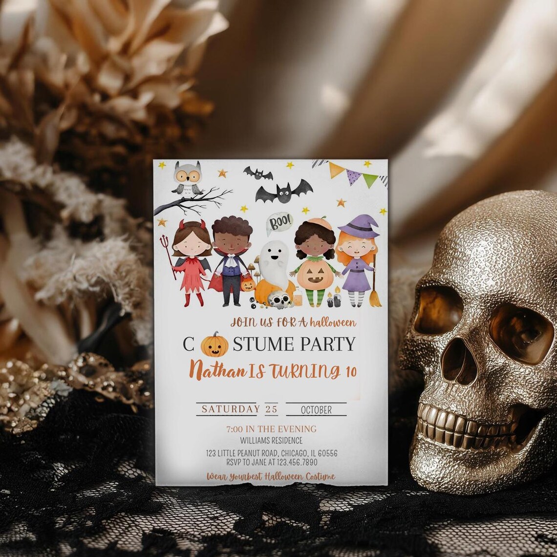 Editable Halloween Costume Party Invitation: Spooky Kids Birthday ...