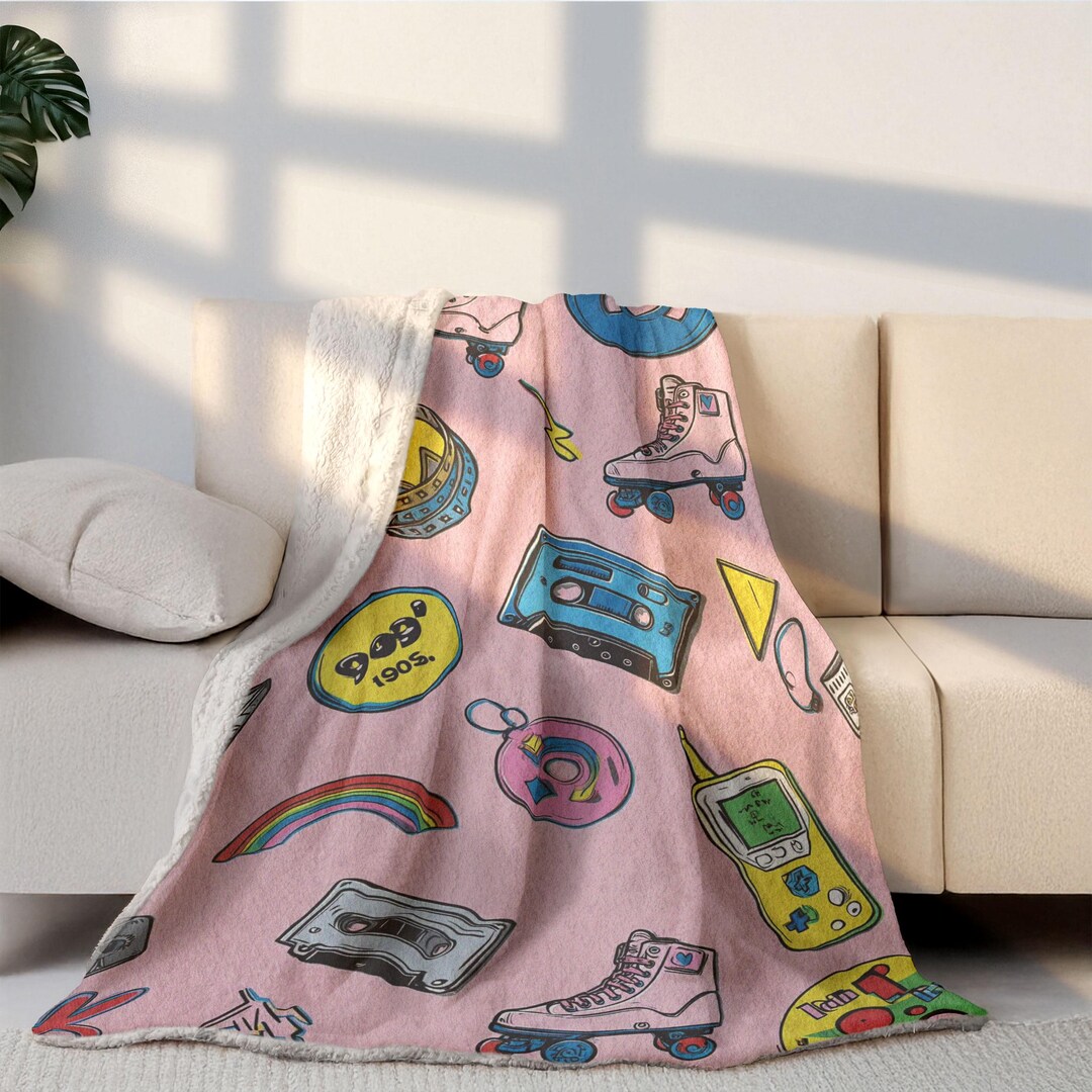 Retro 90s Throwback Sherpa Fleece Blanket, Millennial Birthday Gift ...