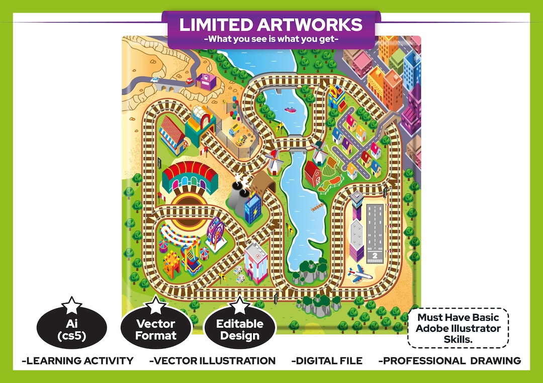 Digital Vector of Train Railway Track Maps for Kids Learning Through ...
