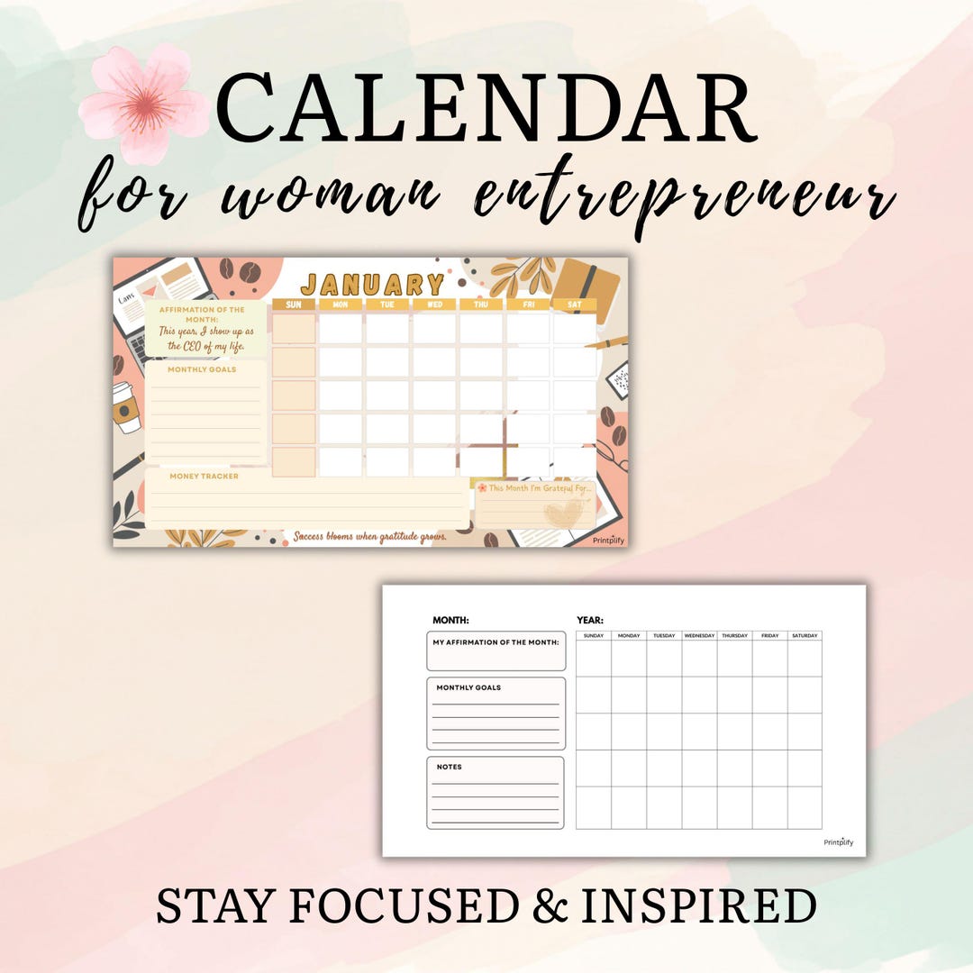 Printable Undated Monthly Calendar: Minimalist Planner for Women ...