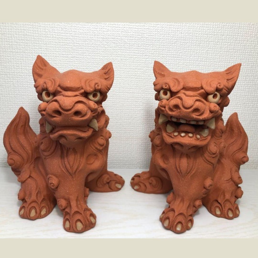 Okinawa Shisa Statue Pair, Brown Ryukyu Ceramic Guardian - Etsy