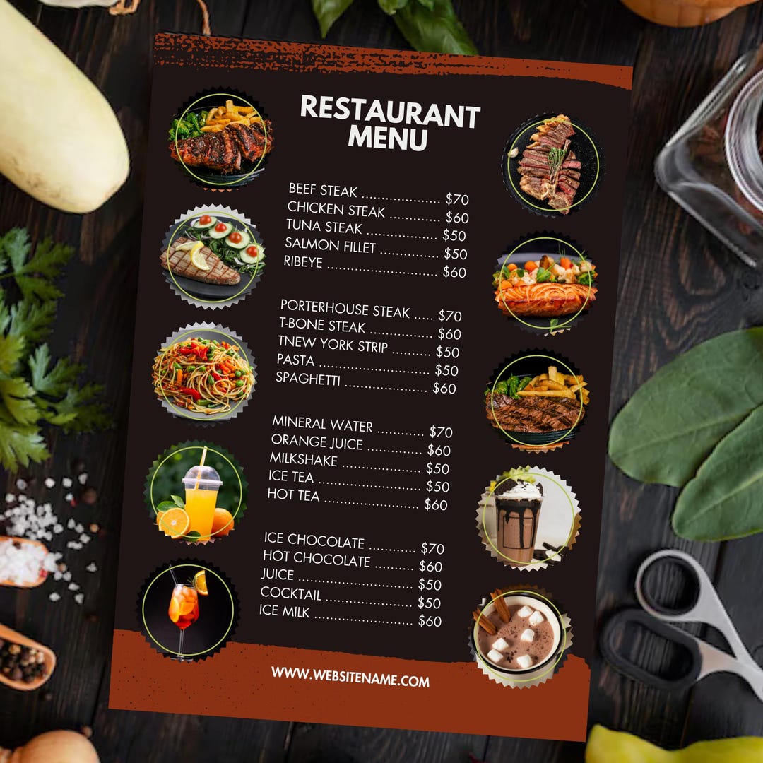 Modern Restaurant Menu Template • Printable Editable Menu • Canva Food ...