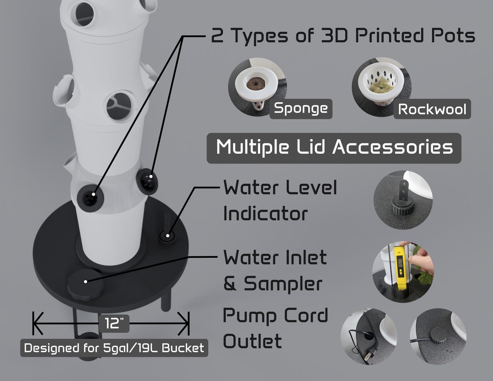 3D Printed Hydroponic Tower STL Files: DIY Vertical Planter (PDF User ...