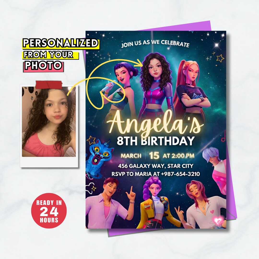 Editable Anime Idol Birthday Invitation With Photo, Pop Star Concert ...