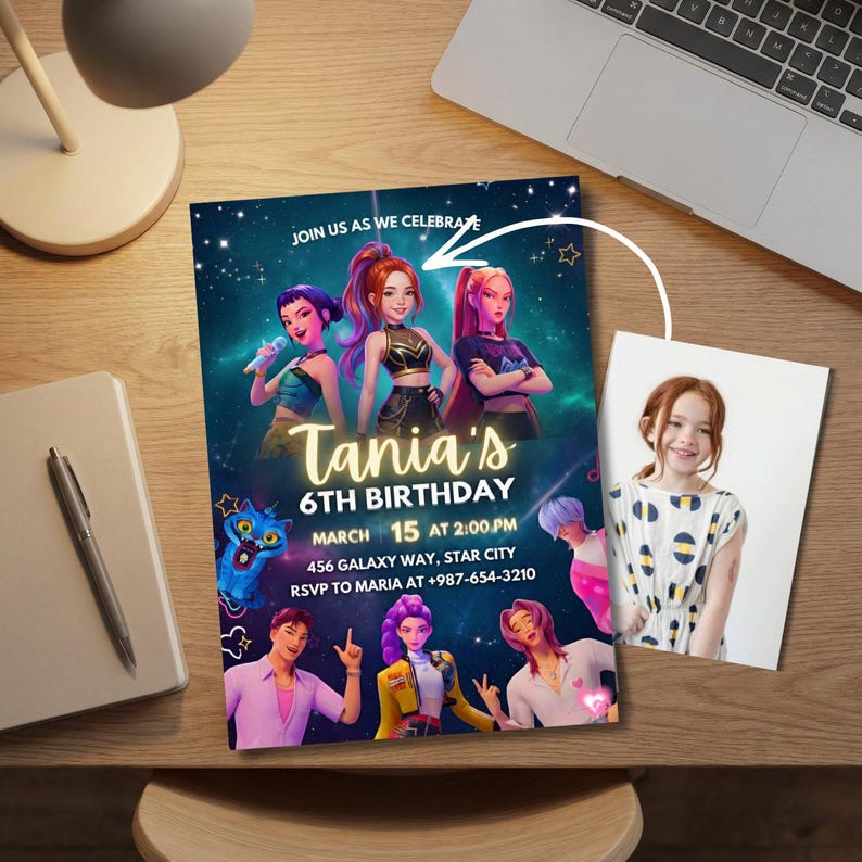 Editable Anime Idol Birthday Invitation With Photo, Pop Star Concert ...