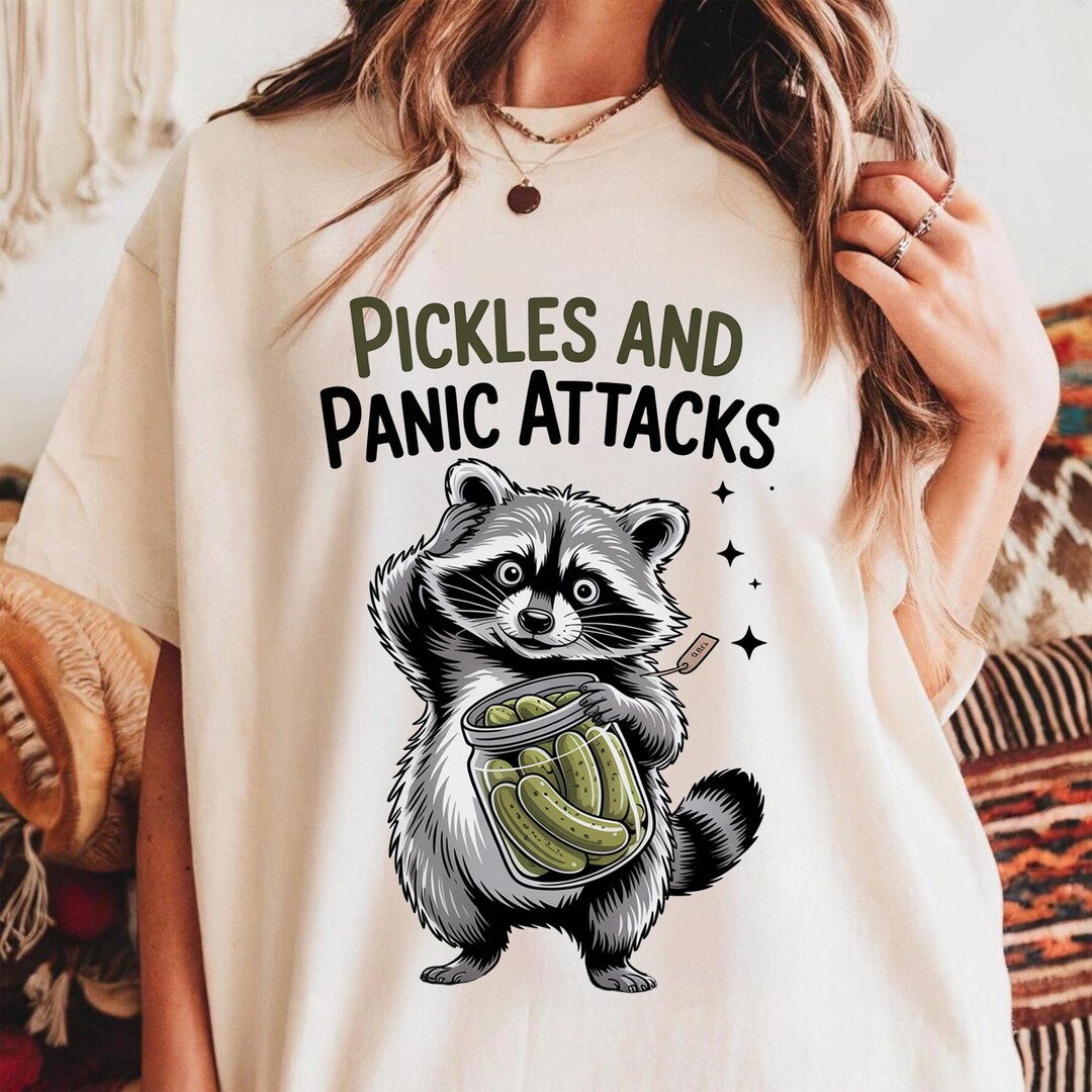 Pickles and Panic Attacks PNG: Retro Raccoon Mental Health Design ...