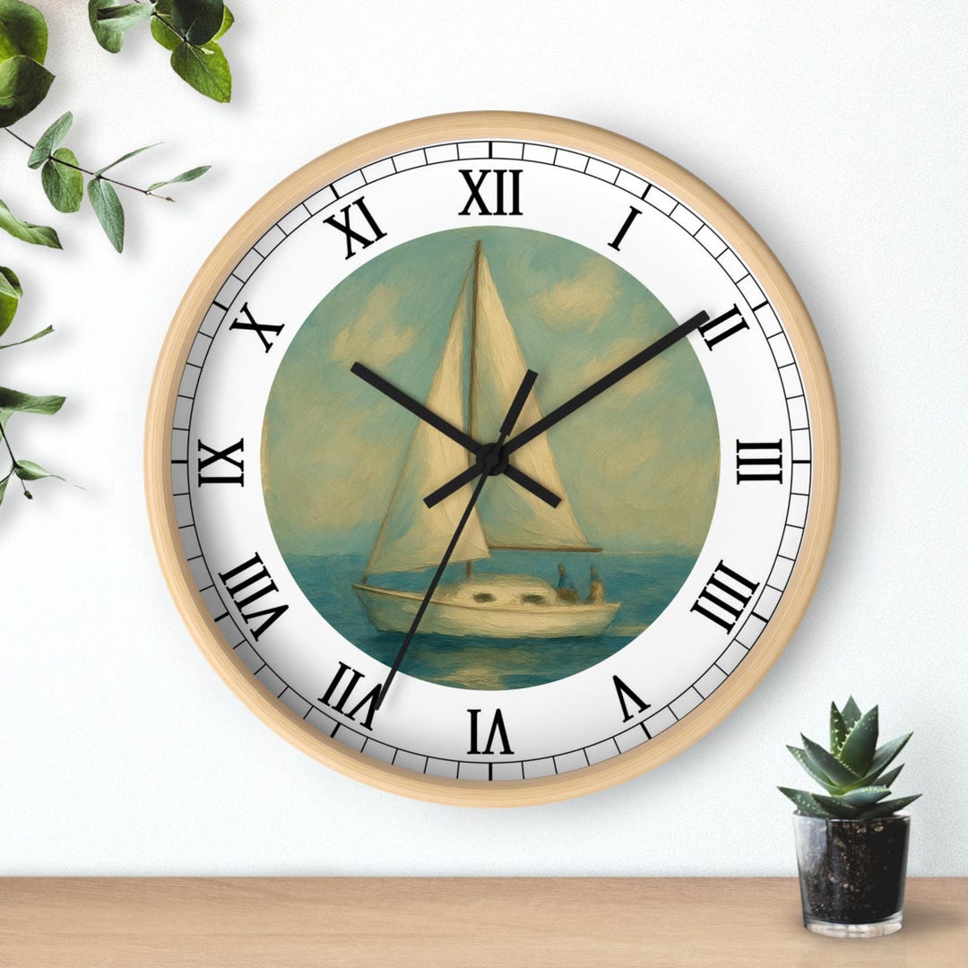 Sailboat Wall Clock, Nautical Home Decor, Coastal Art Clock, Ocean ...