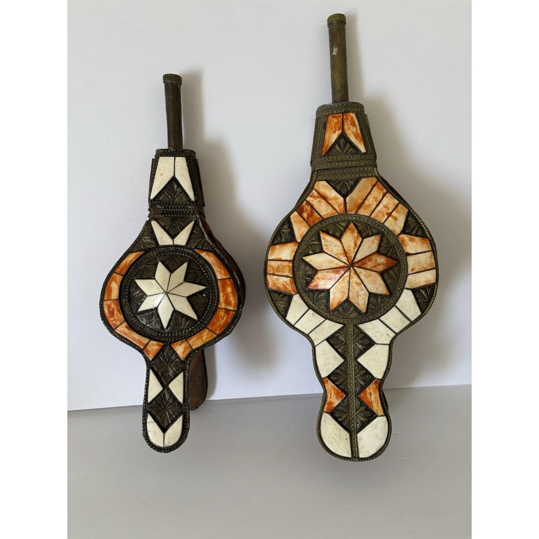 Vintage Moroccan Handmade Air Blower (rabouz) Leather, Bones, Brass ...