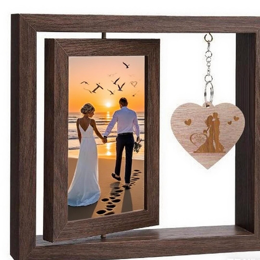 Doublesided Rotating Photo Frame Frame Table，black Walnut Natural Wood ...