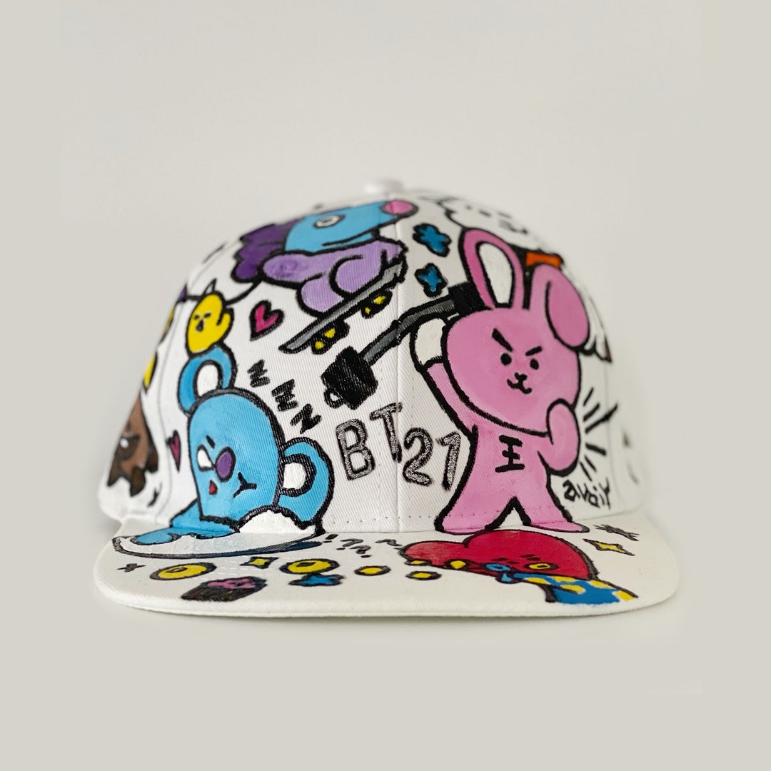 BT21 Fan Art Handpainted & Doodle White Snapback Hat With - Etsy Canada