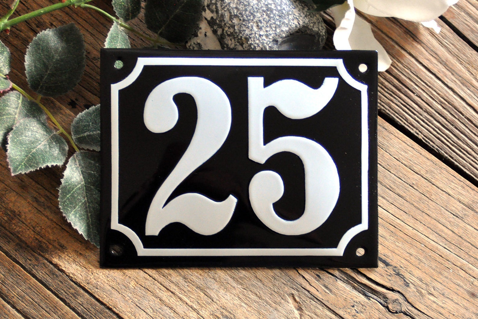 Custom House Number Sign. Porcelain Enamel. Size: 5 1/2" X 4 3/8" (14 X ...