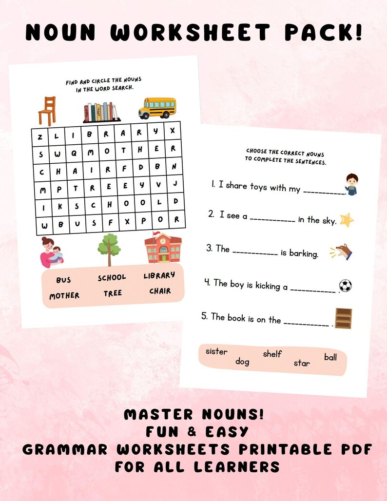 Nouns Grammar Worksheet Pack: ESL ELA Practice (printable PDF) - Etsy