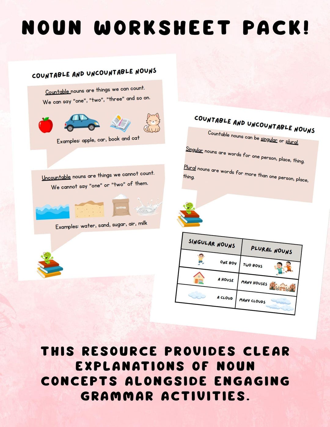 Noun Worksheet Pack | Grammar Practice Parts of Speech | Singular ...