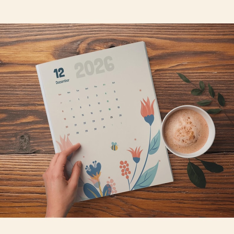 2026 Printable Calendar - 6x8 Inch Desk Calendar - PDF Instant Download ...